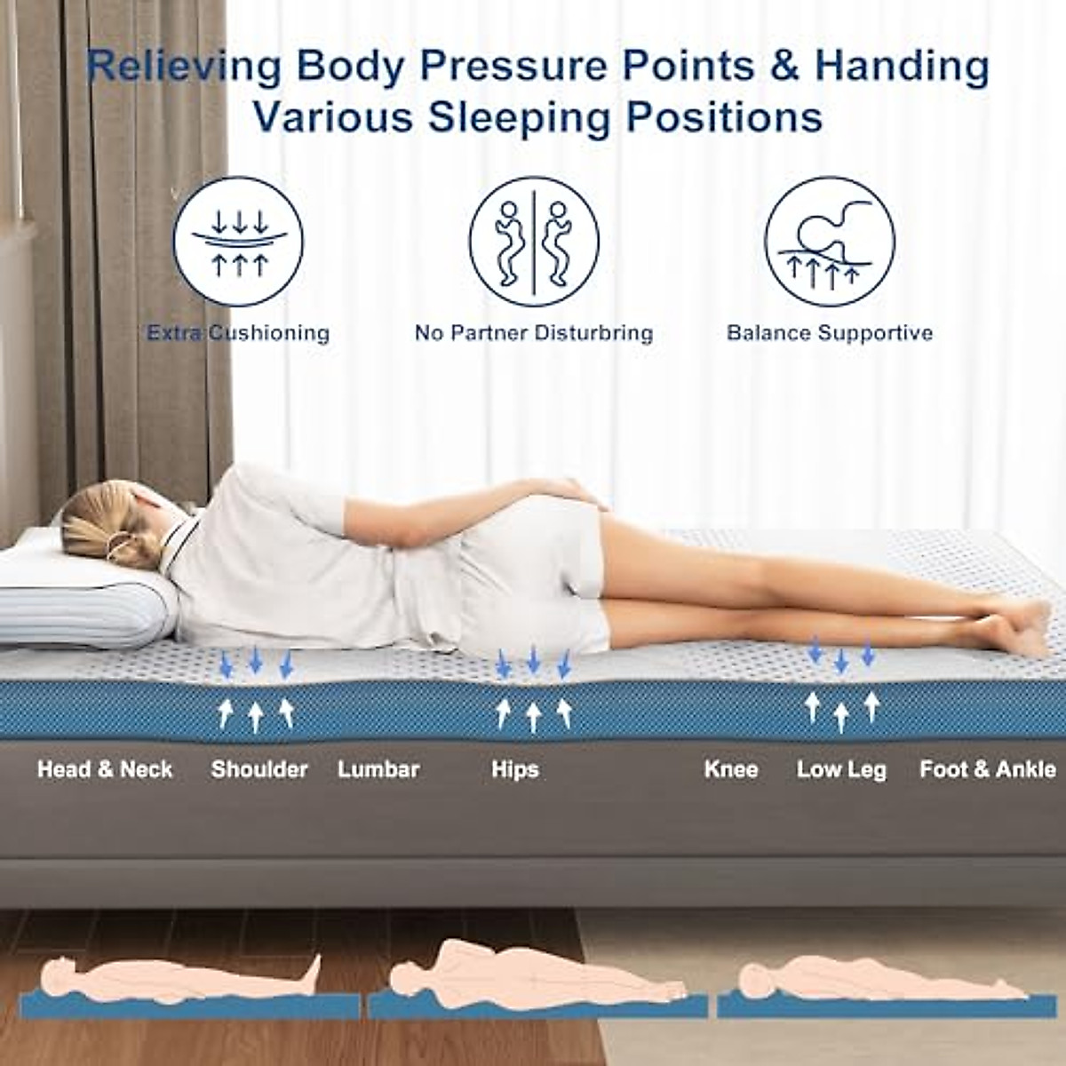 Maxzzz 4 Inch Memory Foam Mattress Topper Twin Size, High Density Ventilated Firm Gel Bed Foam Topper with Washer & Dryer-Safe Cover, CertiPUR-US & Oeko-Tex Blue