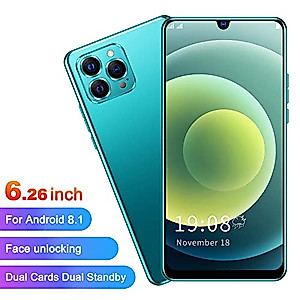 12Pro MAX Unlocked Cellphone, 6.26in HD Screen Mobile Phone, 1+8G Dual SIM Slots Smartphone for Android 8.1 (Green)