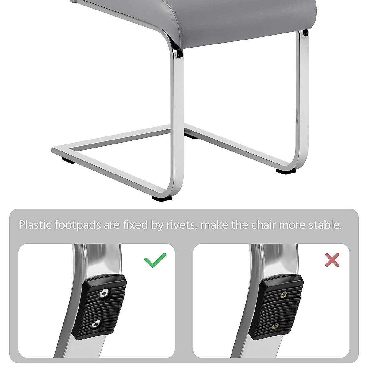 Yaheetech 6PCS Kitchen Chairs High Back Modern Leather Living Room Chair with Metal Frame, Light Gray