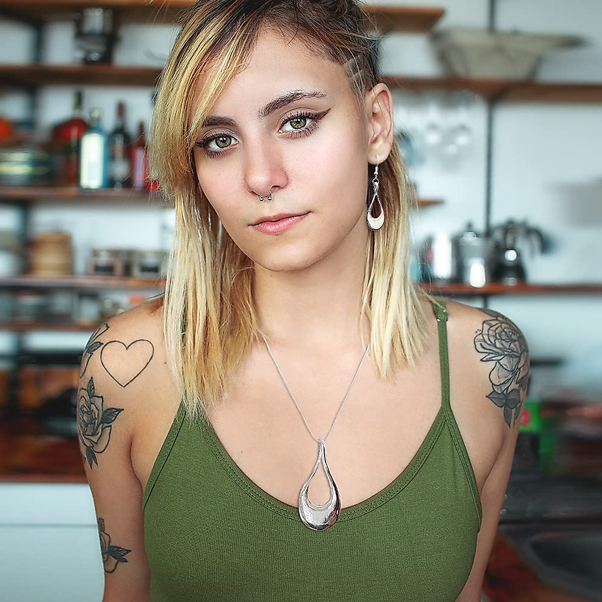 Madison Tyler Silver Classic Jewelry Collection | Teardrop Necklace with 18" Inch Snake Chain | Silver Earring Set (Teardrop Necklace Set)