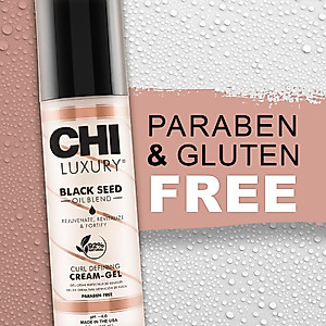 CHI Luxury Black Seed Oil Curl Defining Cream Gel, Defines Curl, Controls Frizz & Strengthens Hair For Shine, Sulfate, Paraben & Gluten-Free, 5 Oz