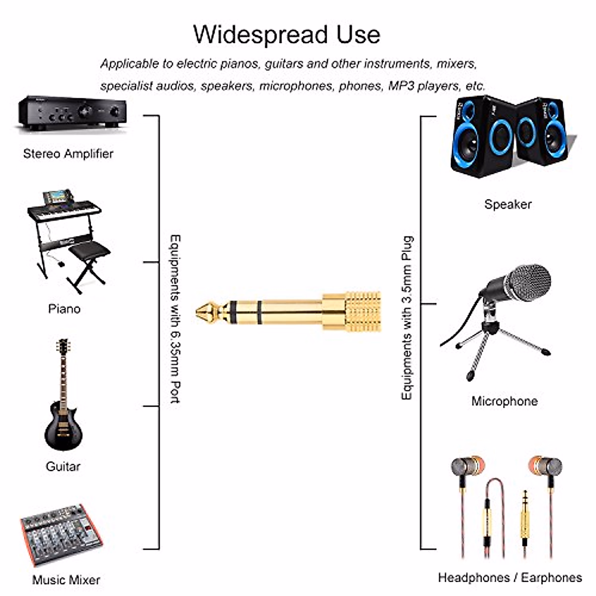 Valefod [Updated Version] 5-Pack Stereo Audio Adapter 6.35mm (1/4 inch) Male to 3.5mm (1/8 inch) Female Headphone Jack