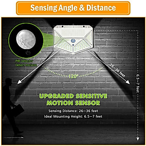 100LED Solar Power Wall Light PIR Motion Sensor Outdoor Street Lamps IP65 Waterproof Garen Lamp Solar Light Outdoors Lamps(4 Pack)