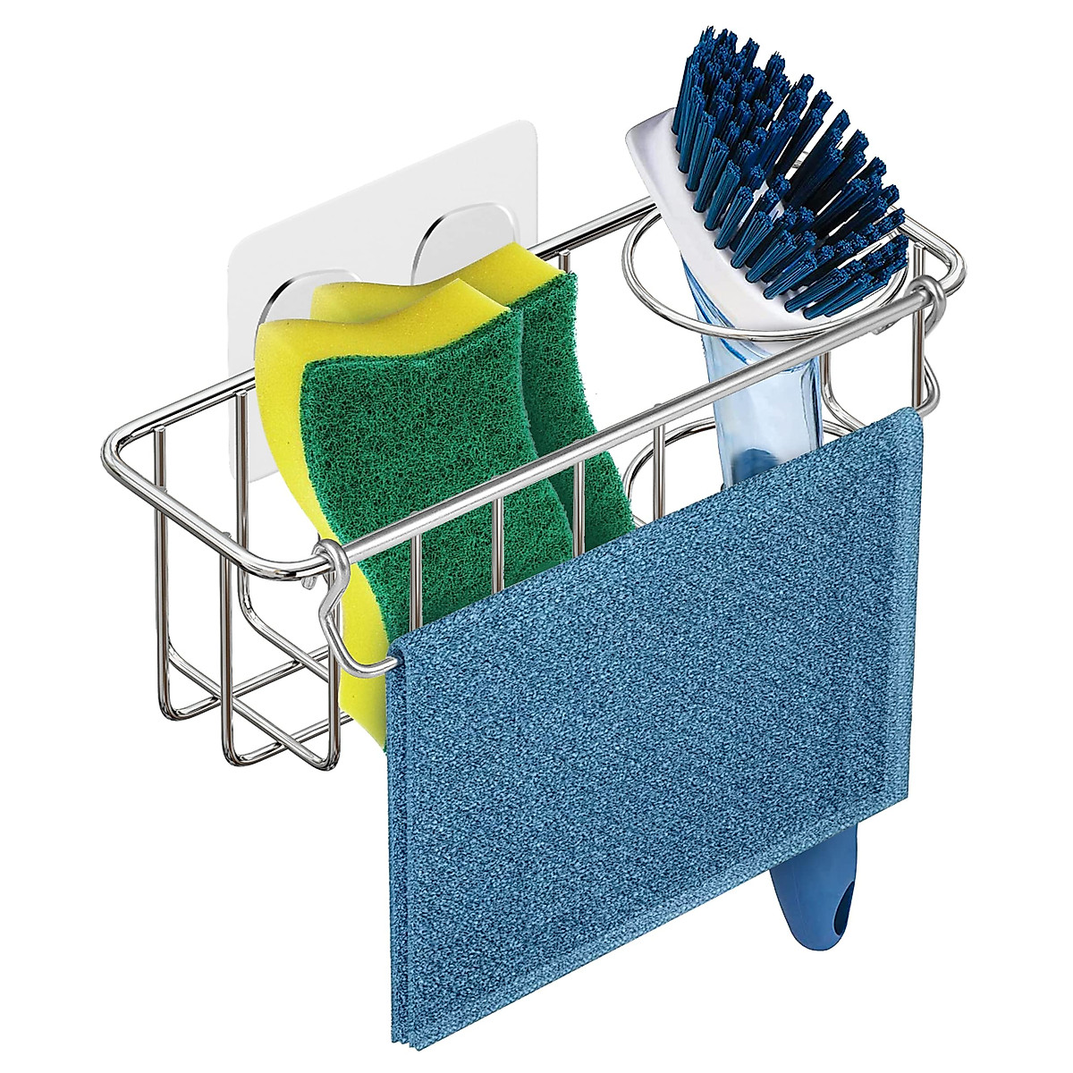 KESOL 3-in-1 Kitchen Sink Caddy - Adhesive Sponge Holder for Kitchen Sink + Dish Cloth Hanger + Dish Brush Holder, 304 Stainless Steel Rust Proof, Water Proof, No Drilling Kitchen Sink Accessories