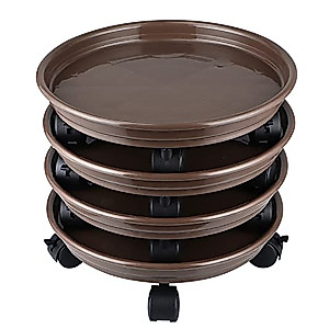 Skelang 4-Pack Plant Caddy 11.8 Inches, Plant Pallet with Brake Wheels, Plant Stand Roller for Indoor and Outdoor Heavy Duty Planter, Load Capacity 125 Lbs (Coffee)