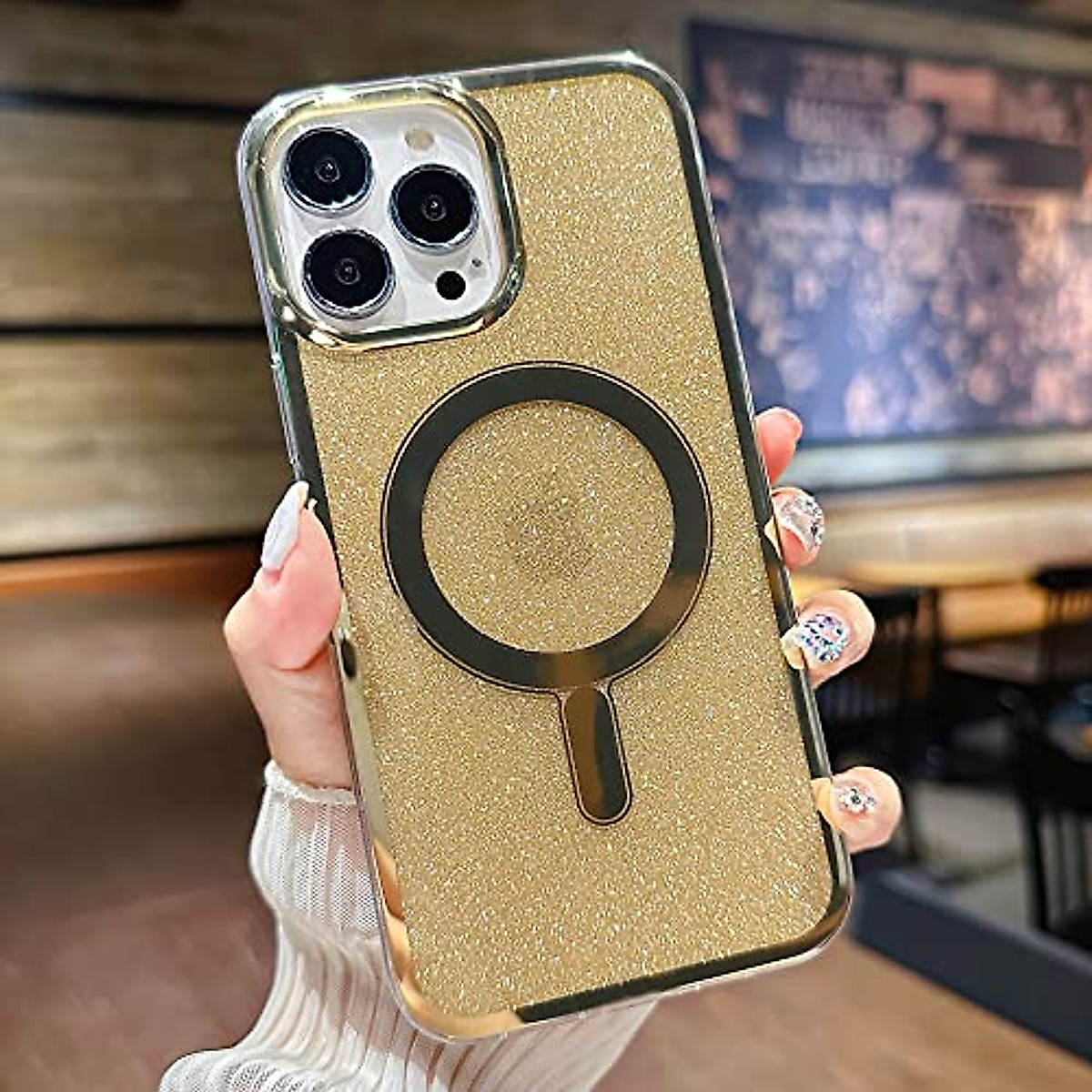 SKYLMW Cute Glitter Case for iPhone 11 6.1" Protective Luxury Magnetic iPhone 11 Case Compatible with Magsafe for Women Girls, [2Pcs Screen Protectors], Gold