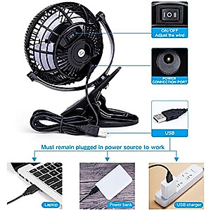 KEYNICE USB Desk Fan, 4 inch Stroller Fan, Mini Clip on Fan, 2 Speed Portable Quiet Fan, 360° Rotate USB Fan for Home, Office and Camping(Black)