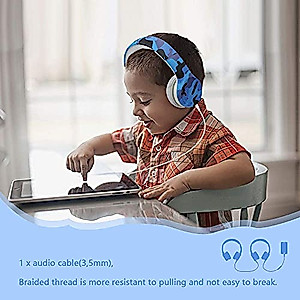 YUSONIC Kids Headphones with Graphic Design, Two Audio Port for Sharing 85 db Toddler Headphones for Kids with mic Boys Girls Baby Children Toddlers School Travel use (camo Blue)