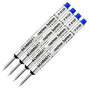 4 Pack - Schmidt P8126 Short Version at 3.88" Capless Rollerball Refill - Blue