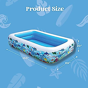 JOYIN Inflatable Swimming Pool, 103" x 69" x 20" Giant-Size Swim Center Kiddie Pool Ocean Pattern for Summer Water Fun Kids Family Outdoor Indoor Activity