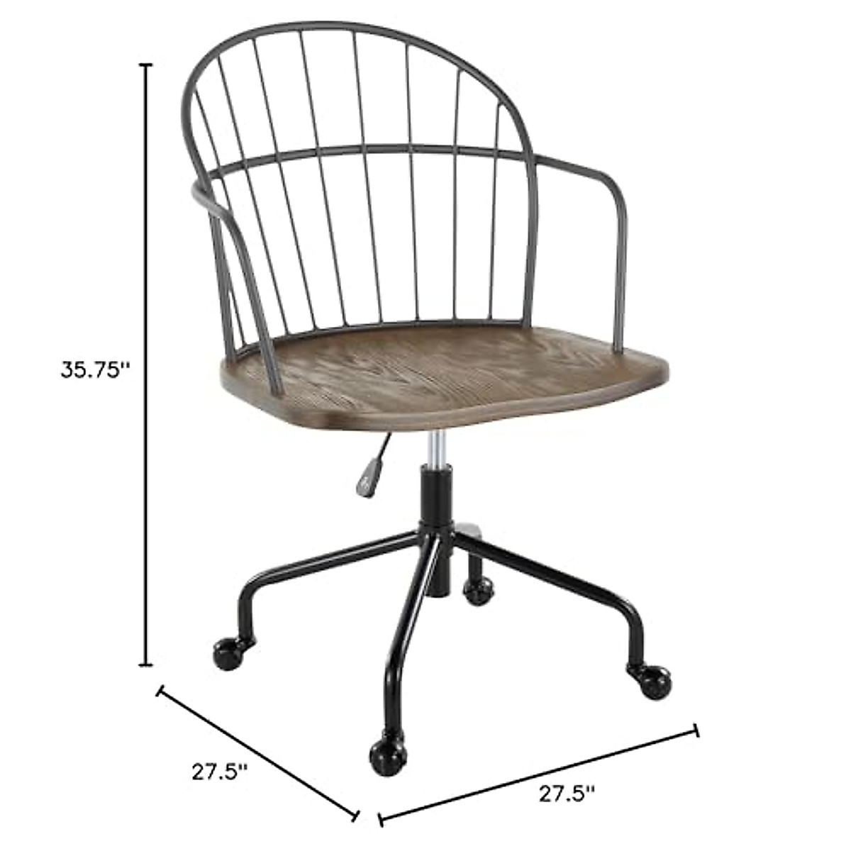 LumiSource Riley Adjustable Office Chair, Home Office Chair with Wheels, Wooden Desk Chair, Black Office Chair, Computer Chair, Home Office Desk Chair Comfy, Farmhouse Chair