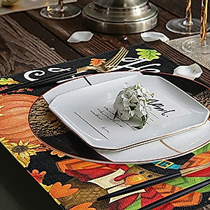 Wusikd Happy Thanksgiving Pumpkin Turkey Sunflower Placemats Set of 4 Table Mat Autumn Leaf Place Mat Non Slip Stain Heat Resistant Double-Sided Print 12" x 18" Dining Home Kitchen Table Decoration