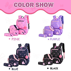 3Pcs Kids Backpack Bowknot Printed Daypack Girls 3 in 1 School Bag with Shoulder Bag and Pencil Bag