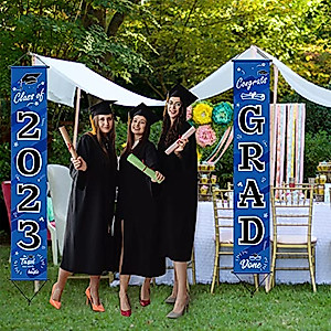 2023 Graduation Decorations, 3 Pcs Class of 2023 Congrats Grad Banner, Blue and Black Graduation Party Decorations Hanging Banner Door Porch Sign Photo Props for College, High School and Other Grades