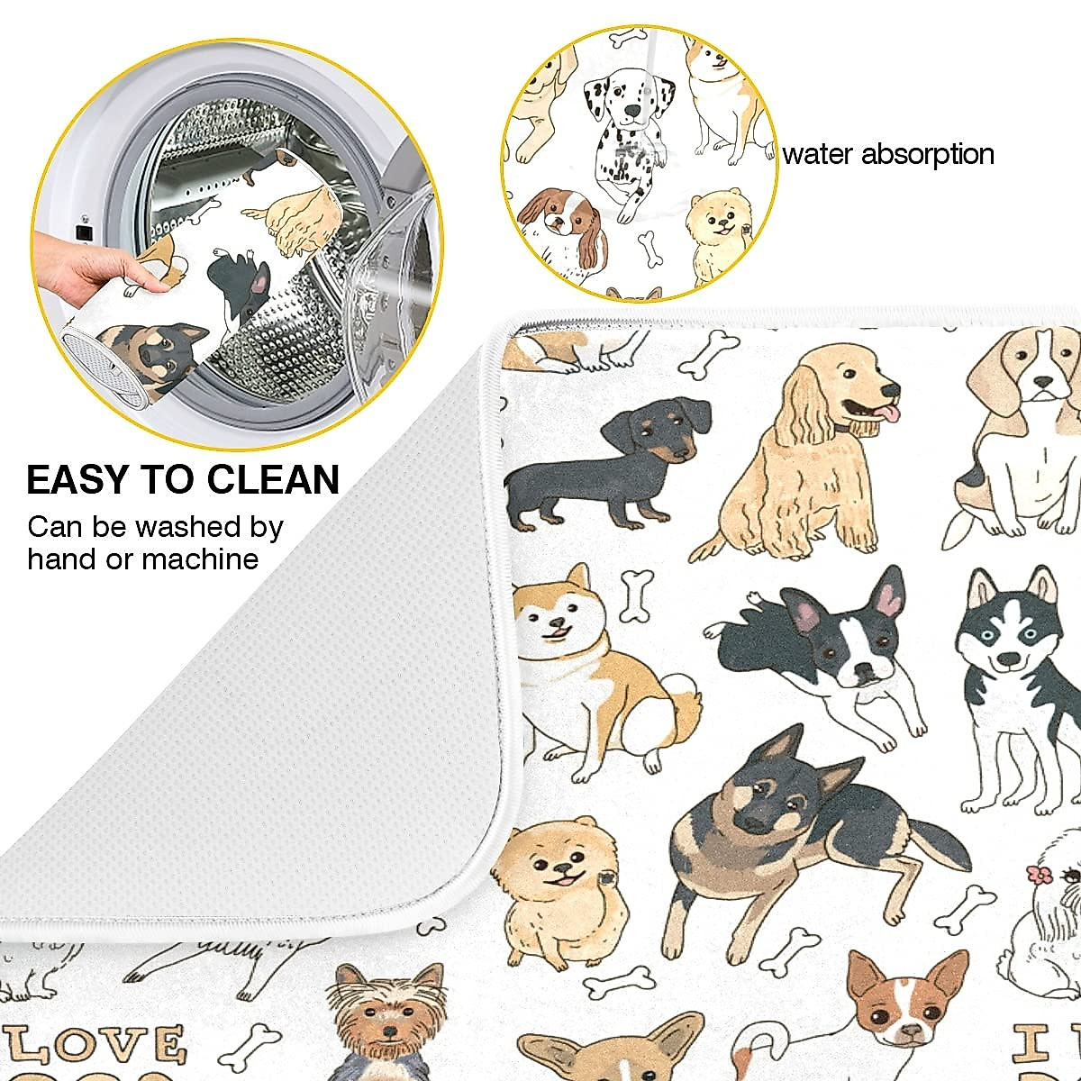 xigua Dog Dish Drying Mat for Kitchen Counter,Texture Ultra Absorbent Reversible Microfiber Dishes Drying Rack Pad Heat-resistant Mats 16x18in