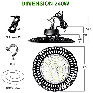 LED Flying Direct 480V LED UFO Hig Bay Light 240W, 1000W MH/HPS Equivalent, 36000LM, 5000K 200-480V Input Voltage, Open Hook, 1-10V Dimmable DLC Premium ETL Approved