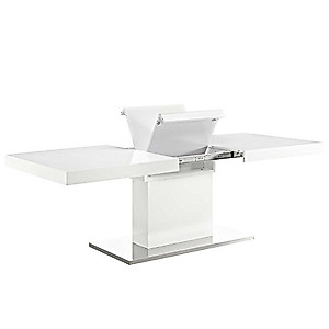 Modway Vector 71" to 95" Contemporary Modern Expandable Dining Table in White Silver
