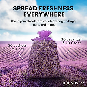 All-Natural Cedar and Lavender Sachet (20 Pack) with Hanger Hooks Included: 10 Lavender Sachets for Drawers and Closets, 10 Cedar Sachets Best Moth Repellent for Clothes