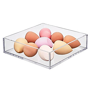 mDesign Plastic Bathroom Bin Tray - Square Storage Organizer for Vanity, Drawer, Dresser, Table - Perfect Countertop Tray for Organizing Makeup, Hand Soap, and More - Prism Collection - 6 Pack - Clear