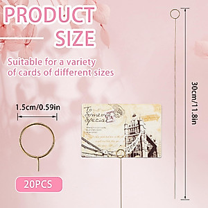 Amabro 20 Pcs Floral Card Holder, Photo Clip Stick Metal Flower Place Card Holder Gold Ring Loop Clips for Gift Memo Wedding Flower Arrangements Party Birthday Cake (Round)