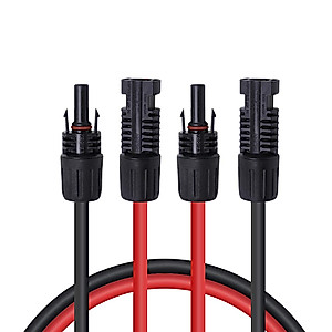 Renogy 20FT 10AWG Solar Panel Male and Female Connectors, Extension Cables-Pair, 1 Pair (Red and Black)