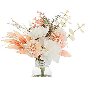 Jinborlend Artificial Flowers Bouquets Silk Peony Flower Chrysanthemum Ball Flowers Bouquet Artificial Fall Flowers Arrangements Wedding Bouquets Fake Flower for Home Kitchen Garden Party