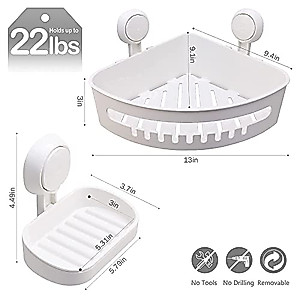 LEVERLOC Corner Shower Caddy & Soap Dish Suction Cup NO-Drilling Removable Bathroom Shower Shelf Heavy Duty Caddy Organizer Waterproof & Oilproof for Bathroom & Kitchen - White