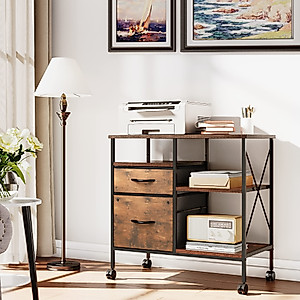 YITAHOME 2 Drawer Mobile File Cabinet, Rolling Printer Stand with Open Storage Shelf, Lateral Fabric Filing Cabinet for Home Office, Fits A4/Letter Size (Brown)