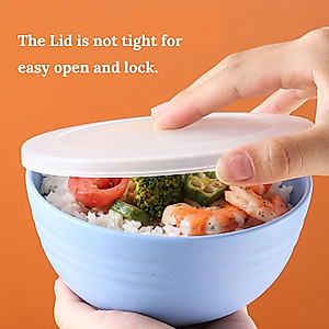 shopwithgreen Wheat Straw Cereal Bowls with Dust-Proof Lid, Resuable Bowls for Kitchen, Set of 4, Microwave and Dishwasher Safe, for Soup, Oatmeal, Ramen, RV, Camping, Kids, College Dorm Room, 24 OZ