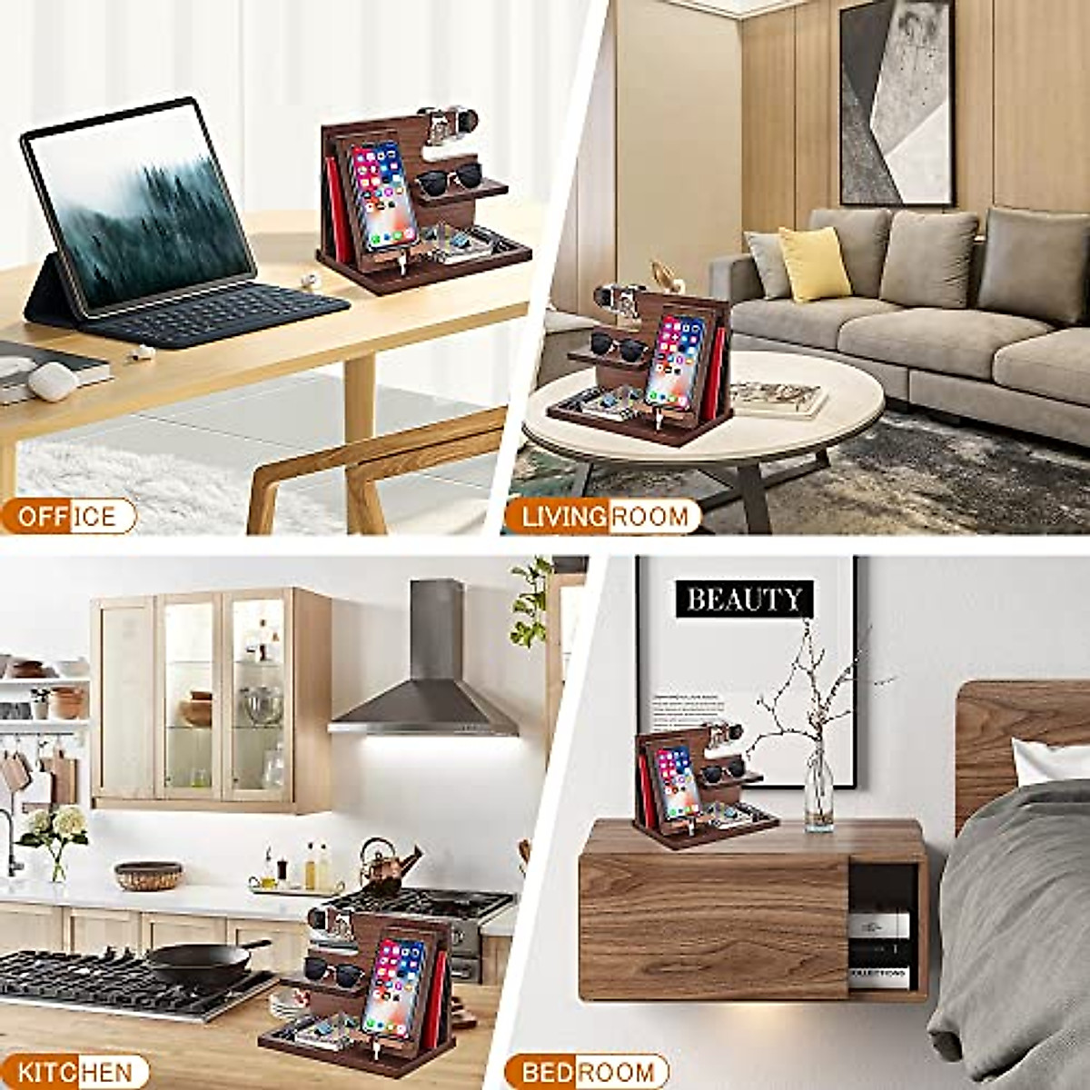 M-Birfimin Gifts for Men, Wood Phone Docking Station Nightstand Organizer for Multiple Devices,Dad Gifts from Daughter Son,Suitable for Men Husband Birthday Anniversary Father's Day Gadgets