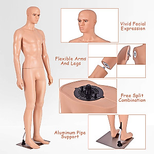 Giantex 6 Ft Male Mannequin, Adjustable Dress Mannequin Full Body w/Separated Fingers, Stable Iron Base, Realistic Mannequin for Cosplay