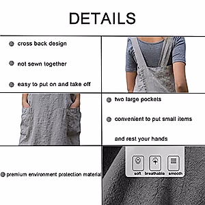 ZQFFB Pinafore Cross Back Apron for Women with Pockets Japanese Smock for Work Gardening Cooking Painting Baking
