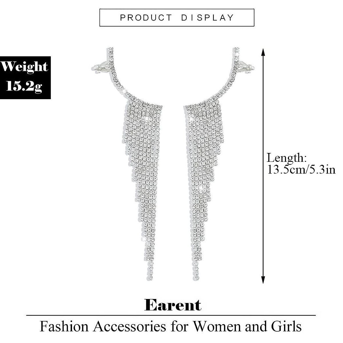 Earent Tassel Rhinestone Earrings Dangling Silver Long Chandelier Fringe Earring Sparkly Statement Dangle Drop Earrings Party Jewelry for Women