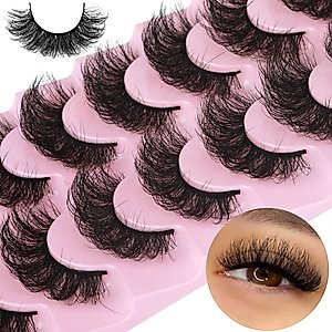 False Eyelashes Fluffy Lashes Mink Wispy Thick Volume Eye Lashes Curly Strip Lashes Extensions Natural Dramatic 20MM Long 7 Pairs Fake Eyelashes Pack