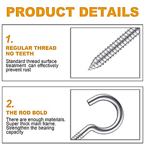 YAIRMIS Pack of 12 M6 Metal Hooks, heavy-duty304 Stainless Steel Screw Hooks, self-Tapping Eye-Ring Bolt Hooks, Wooden Terminal Eye-Hole Hooks, Pendant Lights and Wires, Strong