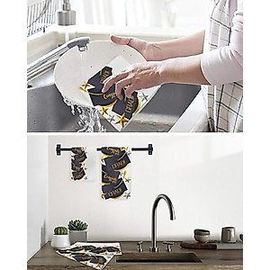 Hokiten Graduation Waffle Kitchen Towels Dishcloths, Yellow White Star Absorbent Dish Towels | Hand Towels for Bathroom/Bar, 12 x 12 Inch, 2 Pcs