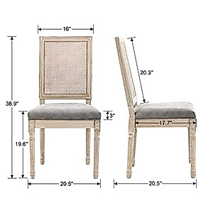 chairus Farmhouse Rattan Dining Chairs Set of 6, Leather French Country Chairs with Square Back, Rustic Wood Legs Side Chairs for Kitchen/Restaurant/Dining Room/Living Room, Grey - 6 PCS