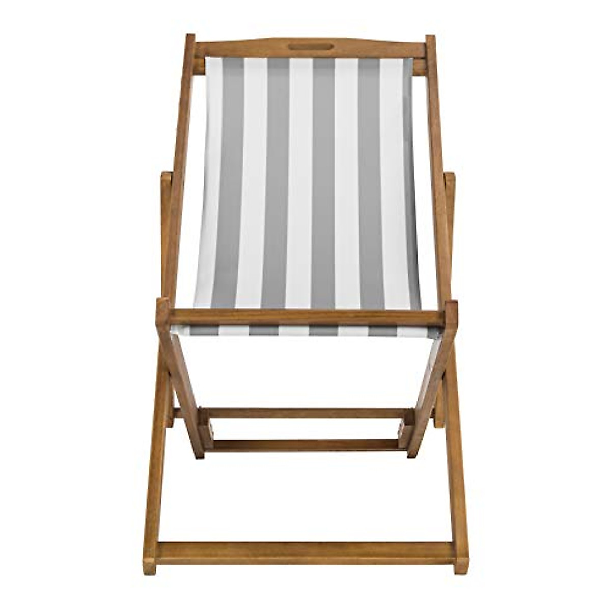 Safavieh PAT7040B-SET2 Outdoor Collection Loren Teak, White Foldable Sling Adirondack Chair, Natural/Grey Stripe