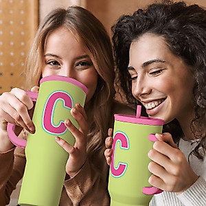 SANDJEST Monogrammed Tumbler with Handle 40oz, Letter C Tumblers Coffee Travel Cup with Straw, Personalized Monogram Initial Gifts for Women Girls, Customized Gifts for Christmas Birthday Mothers Day