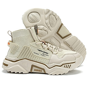 SANNAX Fashion Shoes for Mens High Top Casual Walking Shoes Non Slip Breathable Mesh Lightweight Sneakers Beige 10