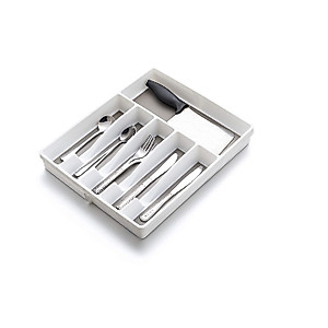 JINAMART Silverware Organizer Tray,Kitchen Utensils Holder and Cutlery Tray with Grooved Drawer Dividers,6-Compartments,Kitchen Drawer Organizer,Non-Slip Rubber Feet,BPA-Free (Expandable-compartment)