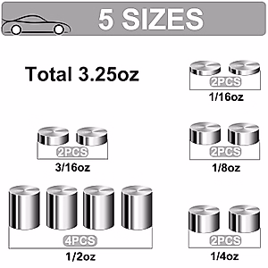 3.25oz. Weights Tungsten for Pinewood Derby Car, Incremental Cylinders Car Weights with 5 Different Sizes for Fastest Derby Car Speed