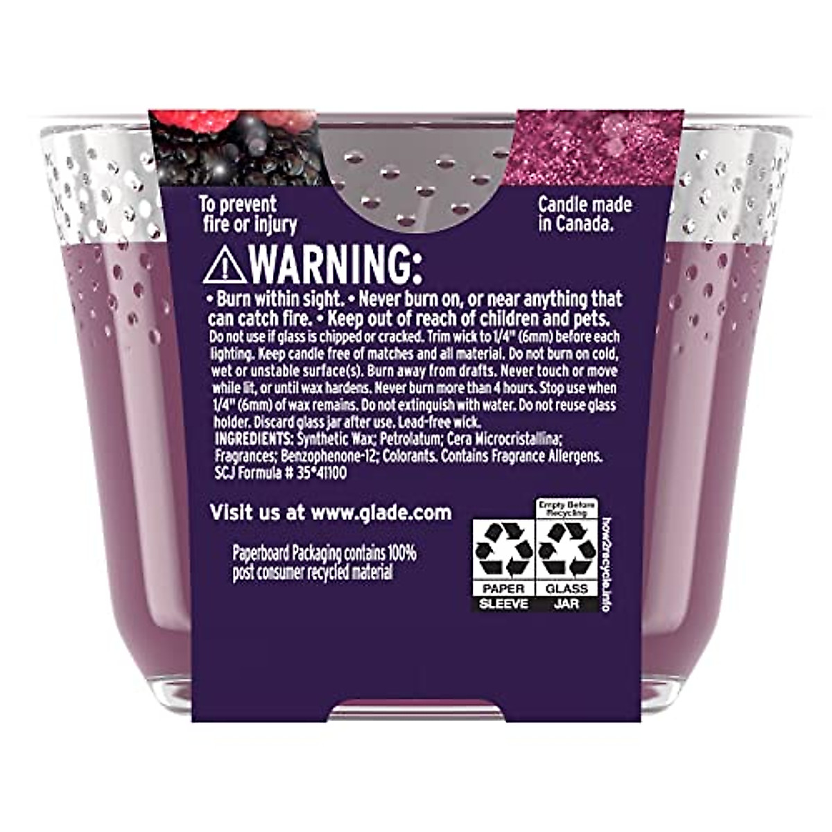 Glade Candle Velvety Berry Bliss, Fragrance Candle Infused with Essential Oils, Air Freshener Candle, 3-Wick Candle, 6.8 Oz, 3 Count