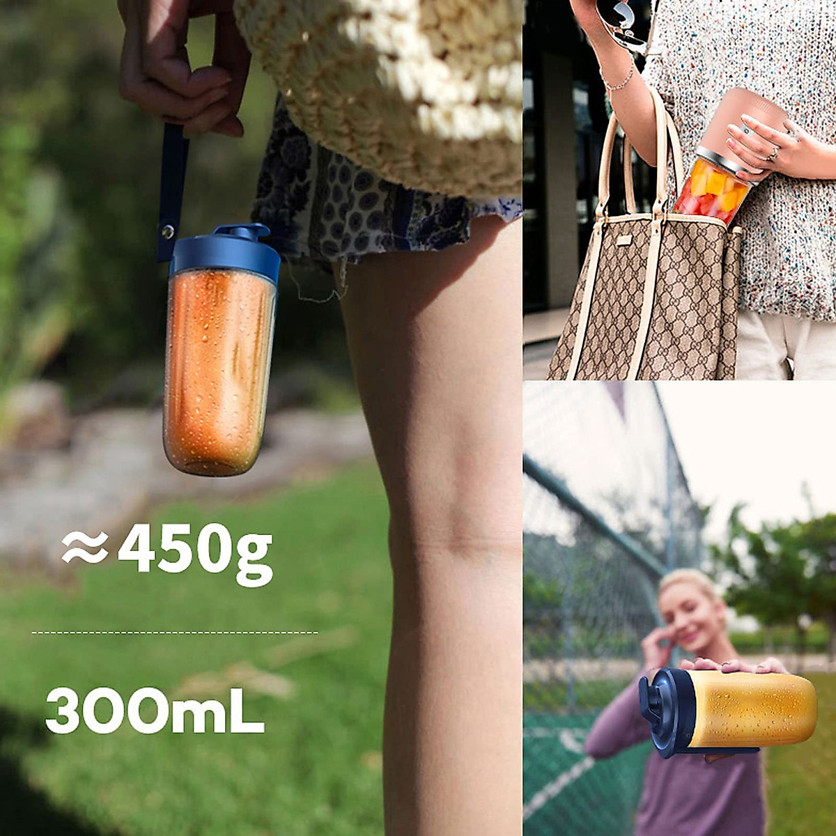 300ML Portable Blender, Personal Blender for Shakes and Smoothies, Portable Blender with 6 Blades, USB Charging Travel Blender for Fruit Juices(blue)