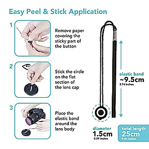 Foto&Tech Camera Lens Cap Keeper Holder with Elastic String Anti-Loss. Compatible with Canon, Nikon, Sony, Panasonic, Fujifilm, Pentax, Sigma DSLR SLR Evil Mirrorless Cameras Video Cameras (3 Pack)