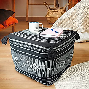 LEGACI Terrace Pouf Ottoman Outdoor Stuffable Footrest Cushion Ottoman Pouf Cover Unstuffed Storage Pouf with Multiple Filling Options Stuffable Ottoman Black and White Pouf Ottoman 18"x18"x16"