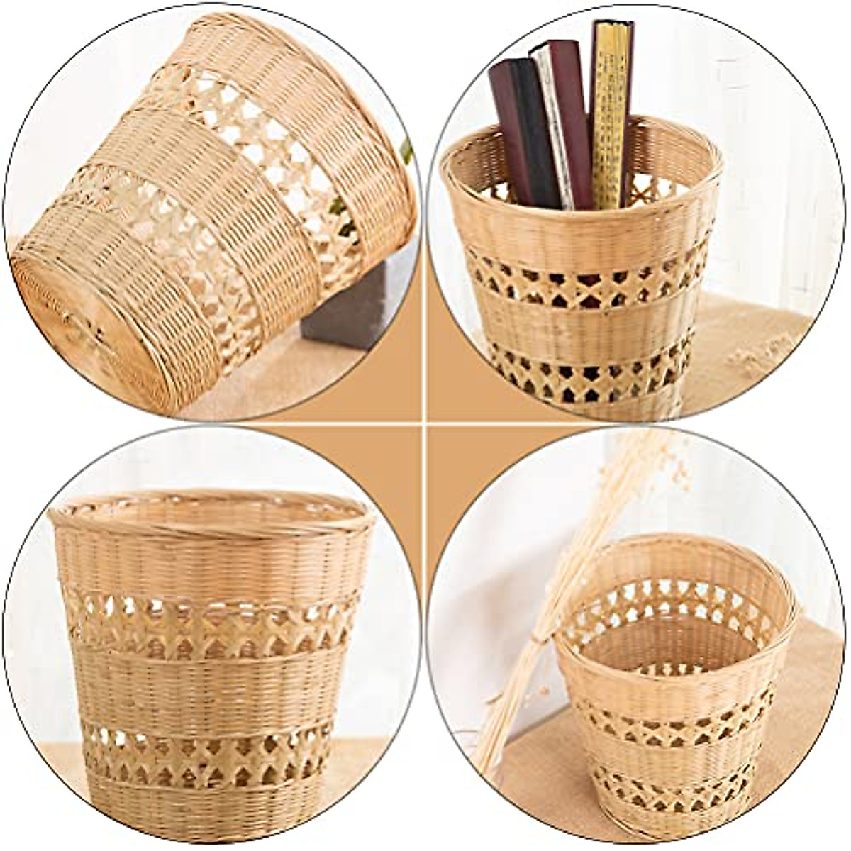 Hemoton Rattan Waste Basket Waste Bin Rattan Trash Can Round Wicker Waste Basket Garbage Container for Kitchen Living Room Bedroom Bathroom Toy Baskets