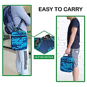 Reusable Insulated Cooler Lunch Bag Leakproof Office Work Picnic Meal Lunch Box with Multi-Pockets for Men Women (Blue Camo, Small)