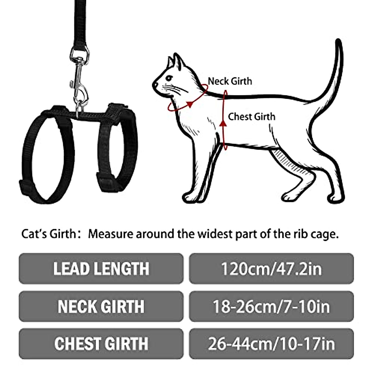 PUPTECK Adjustable Cat Harness Nylon Strap Collar with Leash Black