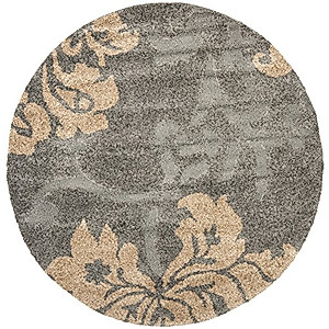 SAFAVIEH Florida Shag Collection 6'7" Round Grey/Beige SG458 Floral Non-Shedding Living Room Bedroom Dining Room Entryway Plush 1.2-inch Thick Area Rug